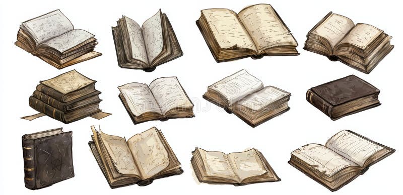 Drawing of a Student Reading a Textbook. Sketching from a Notebook or ...