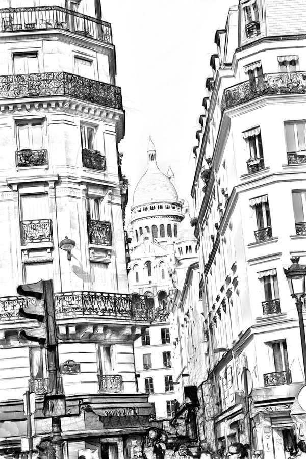 Drawing Style that Represents a Glimpse of a Street in the Center of ...