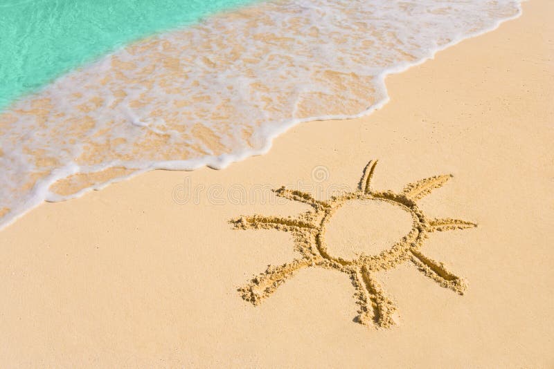 Drawing sun on beach stock image. Image of season, abstract - 9437827