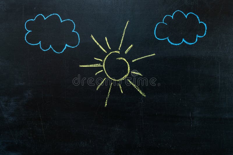 Drawing of the Sun and Clouds on a Chalk Board Stock Image - Image of ...