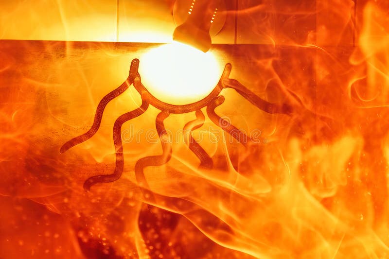Drawing Sun on a Mirror in Bathtub. Fire Effect. Stock Photo - Image of ...