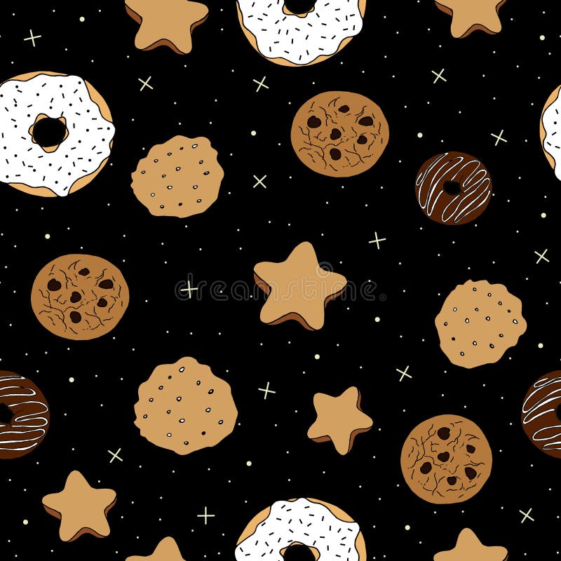 A Drawing of a Sweet Cookie on a Black Background. Seamless Pattern ...