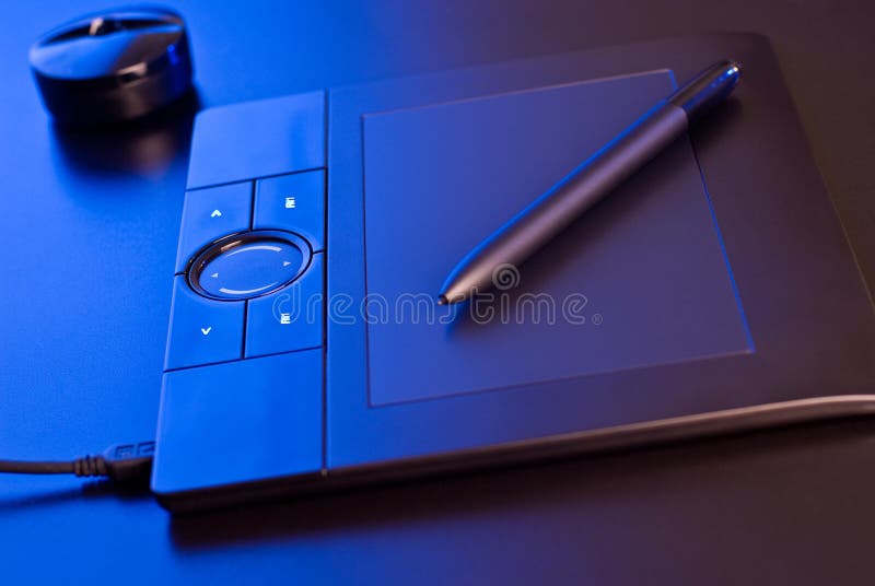 Drawing Tablet in Blue Light Stock Image - Image of designer, pens ...