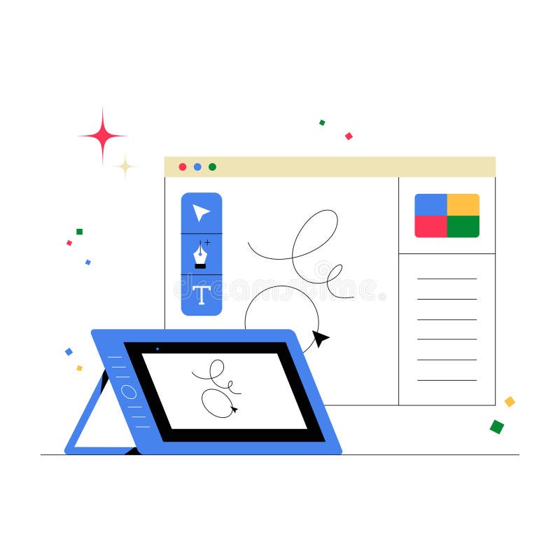 Drawing Tablet and Digital Canvas Interface in Flat Vector Illustration ...