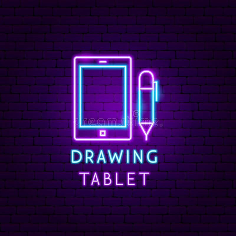 Drawing Tablet Neon Label stock vector. Illustration of phone - 247285802