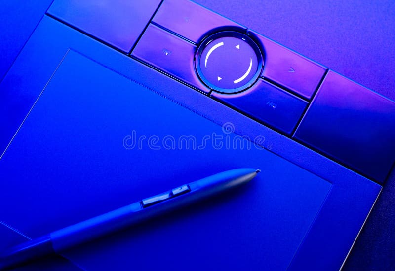 Drawing Tablet with Pen in Blue Light Stock Photo - Image of skills ...