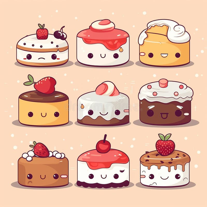 Drawing with Tableware Full of Food in the Style of Kawaii Stock ...