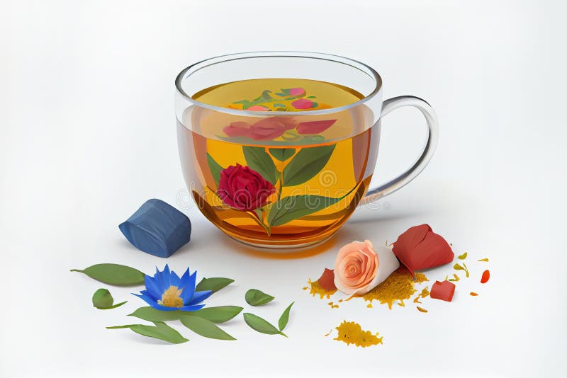 Drawing Tea with Rose. Generative AI Stock Illustration - Illustration ...