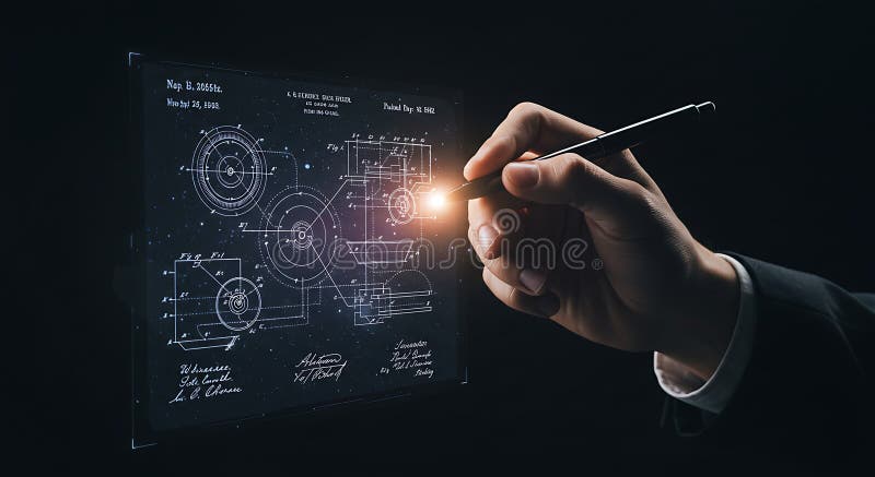Drawing Technical Blueprint with Digital Pen on Transparent Screen ...