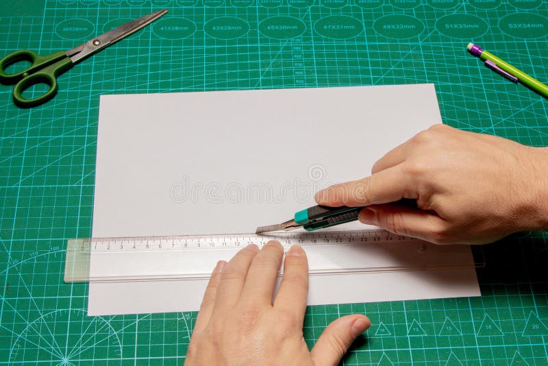 Drawing Template on White Sheet for Project and Cut with Scissors Stock ...
