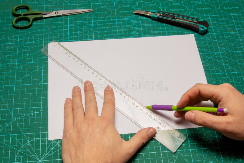 Drawing Template on White Sheet for Project and Cut with Scissors Stock ...