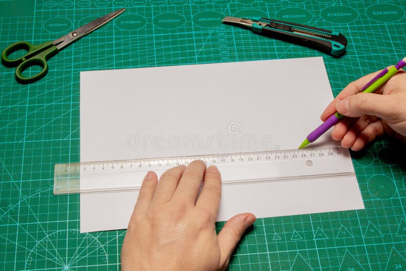 Drawing Template on White Sheet for Project and Cut with Scissors Stock ...