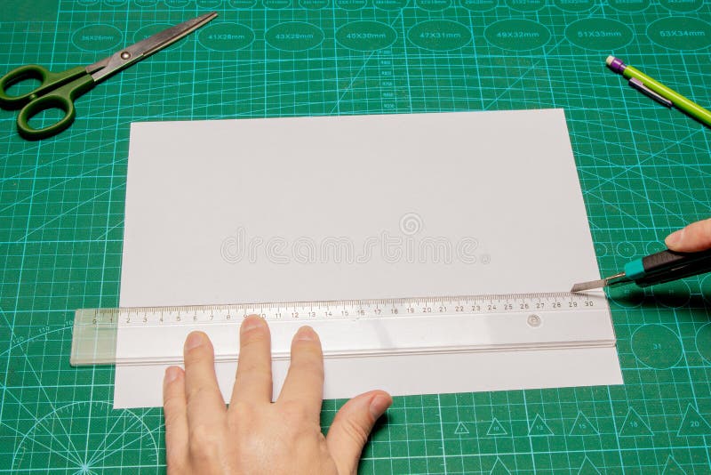 Drawing Template on White Sheet for Project and Cut with Scissors Stock ...