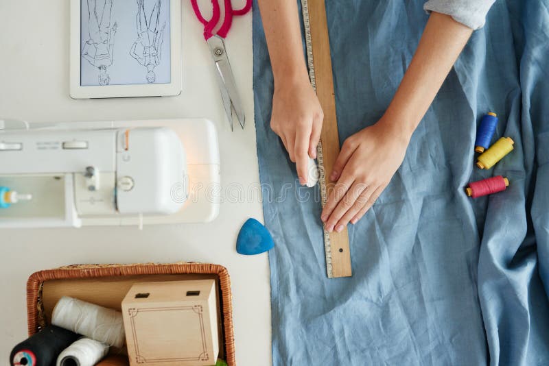 Drawing on textile stock photo. Image of process, ruler - 95178754