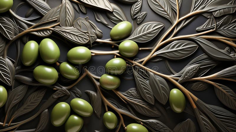 Drawing on the Theme of an Olive Tree, Engraved on the Panel,Generated ...