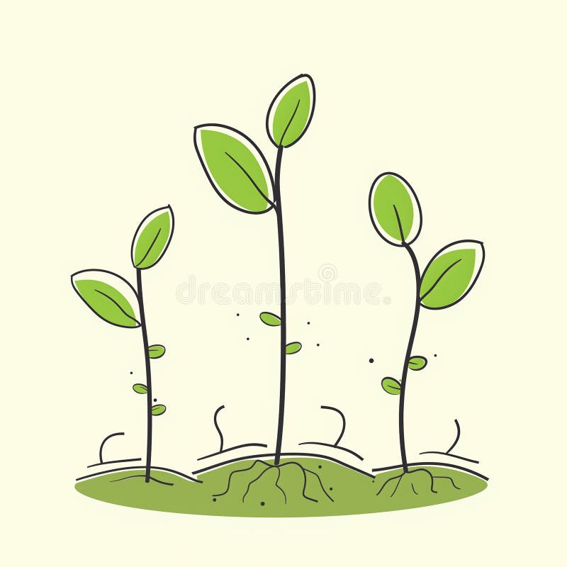 A Drawing of Three Sprouts of Green Leaves Growing from the Ground ...