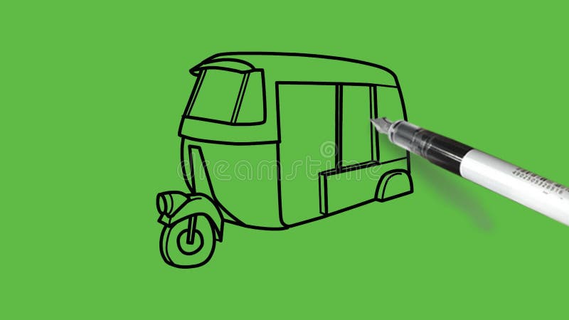 Drawing an Three Wheeler with Black and Blue Color Combination on ...