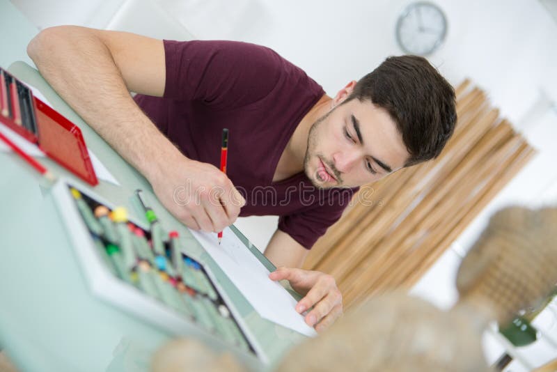 Drawing Time at Home Atelier Stock Image - Image of person, paintbrush ...