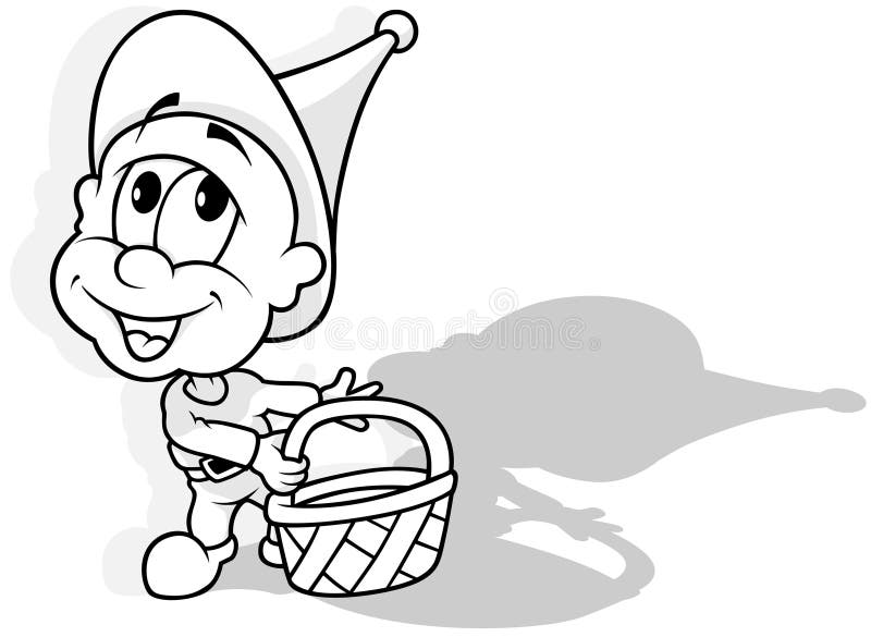 Drawing of a Tiny Dwarf with a Wicker Basket Stock Vector ...
