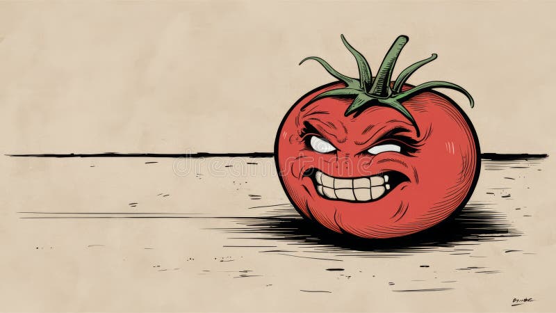A Drawing of a Tomato with an Angry Face on it, AI Stock Image - Image ...