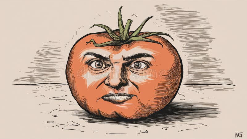 A Drawing of a Tomato with an Angry Face on it, AI Stock Photo - Image ...
