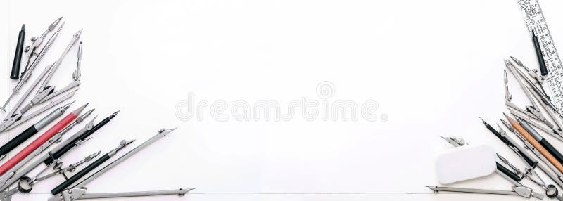 Drawing Tools on a Background of White Sheet Stock Image - Image of ...