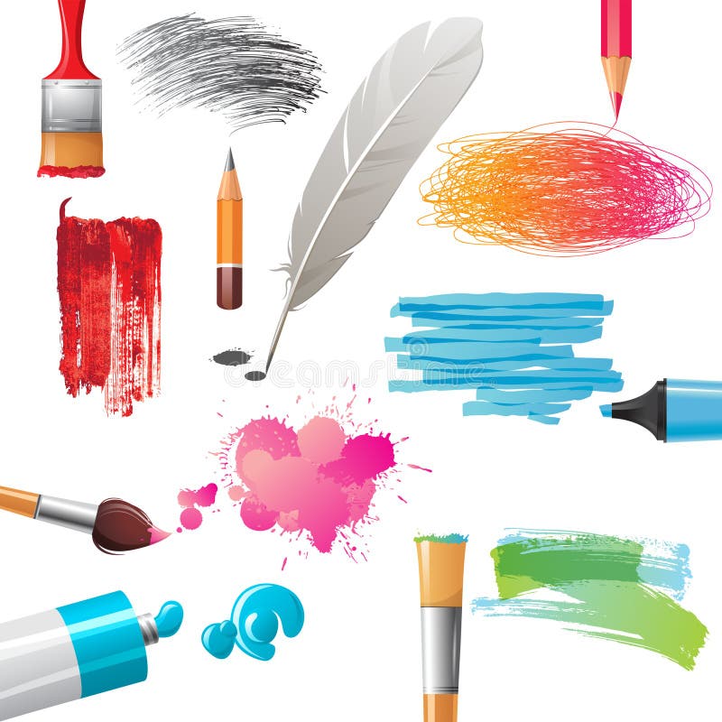 Drawing Tools and Banners Painted by Them Stock Illustration ...