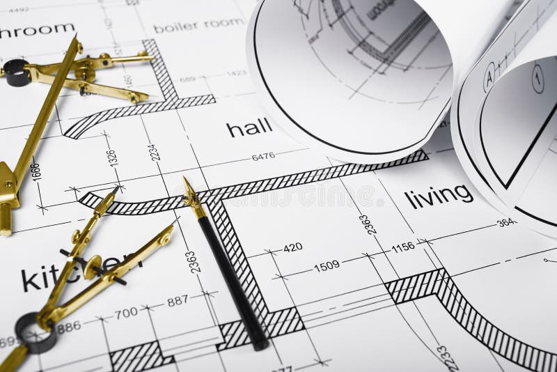 Drawing Tools And Building Plan Stock Image - Image of paint, steel ...