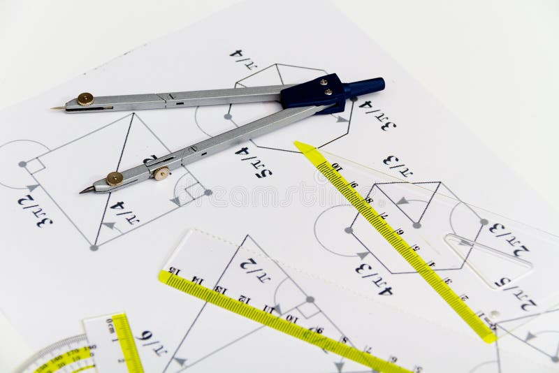 Drawing tools with compass stock image. Image of project - 165158077