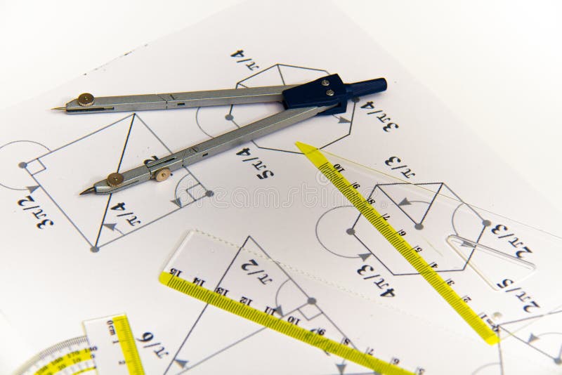 Drawing tools with compass stock photo. Image of horizontal - 165158958