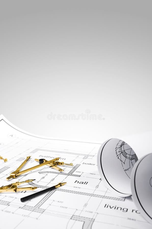 Drawing Tools on the Construction Plan Stock Image - Image of ...