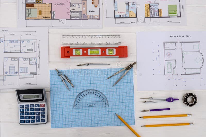 Drawing Tools with House Projects and Millimeter Paper Stock Photo ...