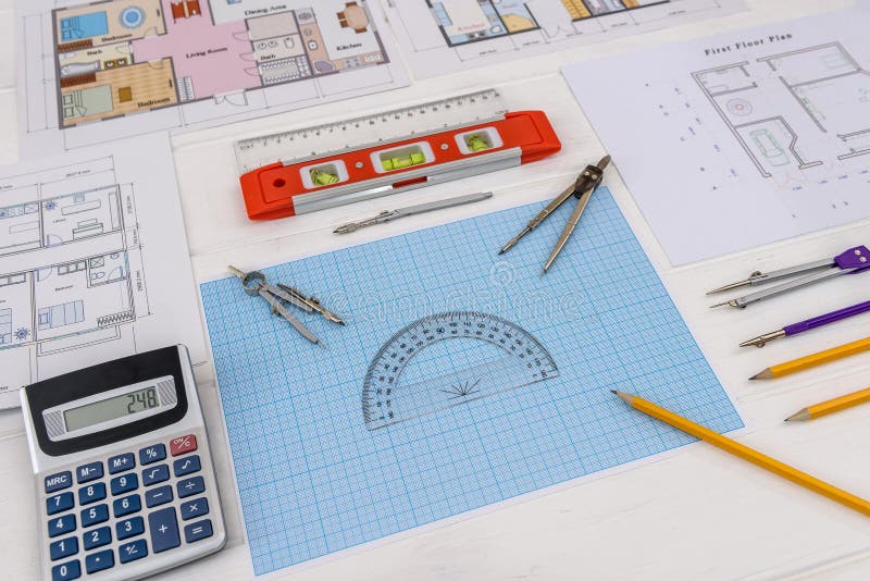 Drawing Tools with House Projects and Millimeter Paper Stock Image ...