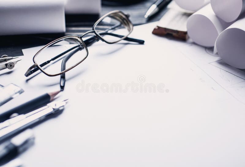 Drawing Tools or Office Stationery. Compasses and Blueprint Stock Photo ...