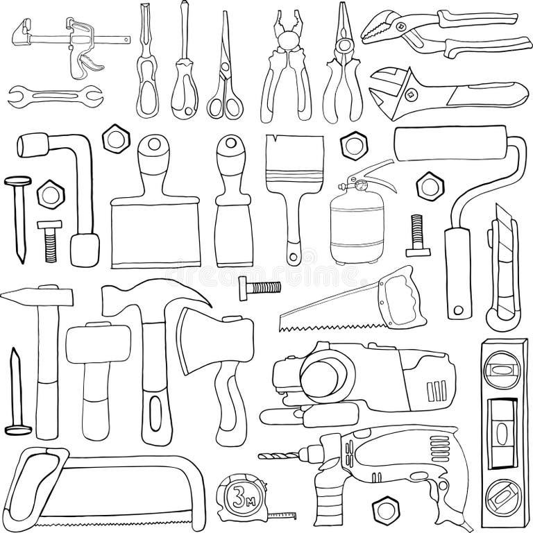 Drawing Tools Set, Tool Set, Various Saws, Pliers and Tongs, Hammer and ...