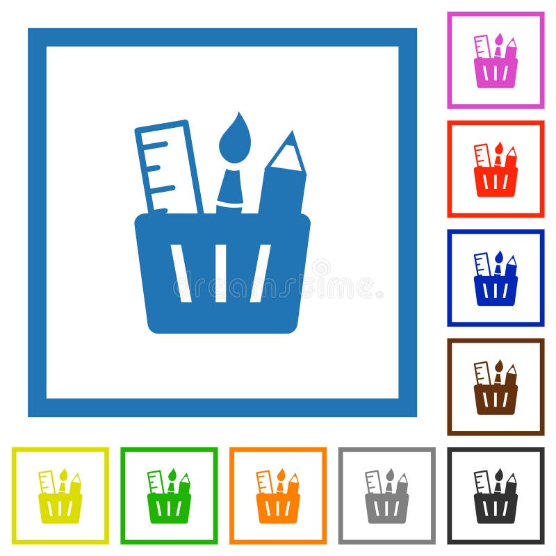 Drawing Tools Solid Flat Framed Icons Stock Vector - Illustration of ...
