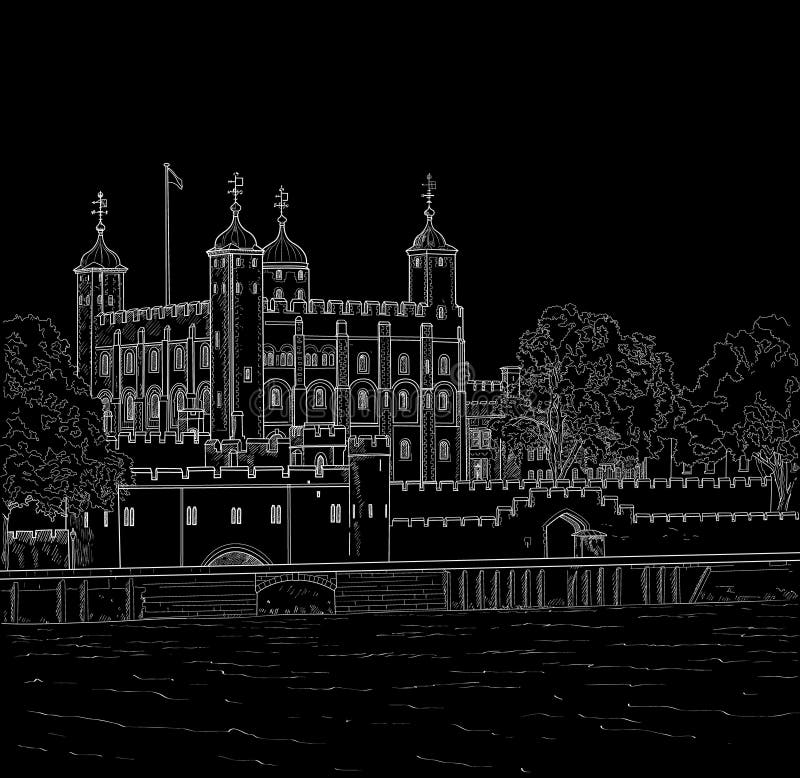 Drawing Tower of London stock vector. Illustration of drawn - 78179074