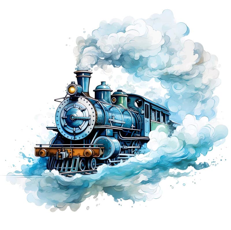 Drawing of Train with Smoke Around it Stock Illustration - Illustration ...