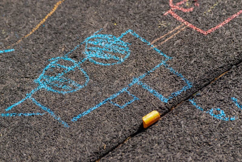 Drawing of a Train in the Sun on a Textured Black Floor Stock Photo ...