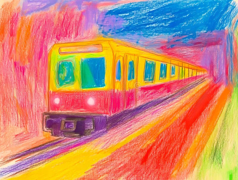 A Drawing of a Train Traveling through a Tunnel Stock Photo - Image of ...