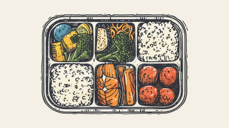 A Drawing of a Tray with Different Types of Food on it, AI Stock Image ...