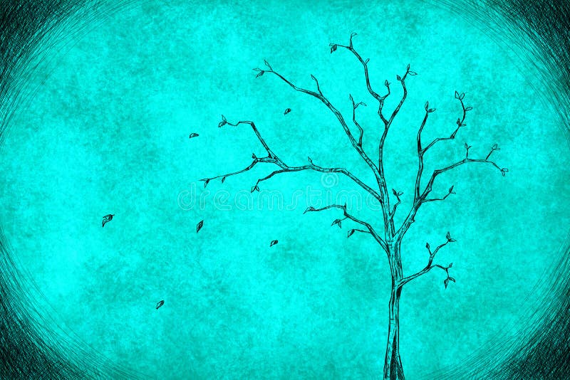 Drawing tree on blue stock illustration. Illustration of landscape ...