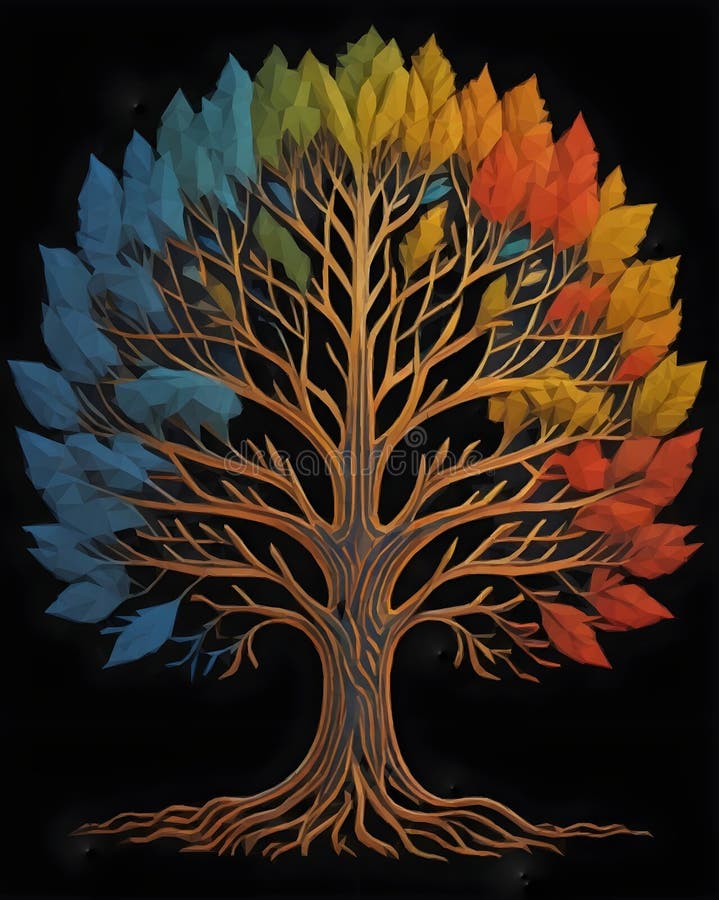 A Drawing of a Tree with Colorful Leaves, the Tree of Life. Beautiful ...