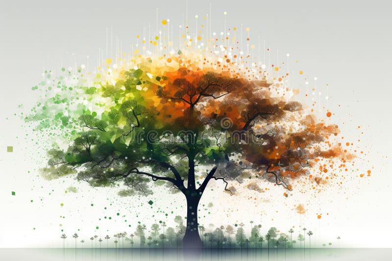 Drawing of a Tree in the Form of Pixels and Cubes. Generative AI Stock ...