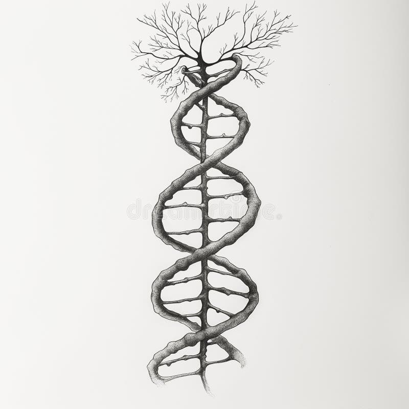 A Drawing of a Tree Growing from a Dna Structure Stock Illustration ...