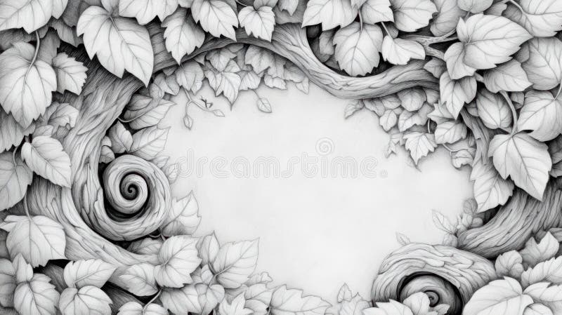 A Drawing of a Tree with Leaves and Vines, AI Stock Image - Image of ...