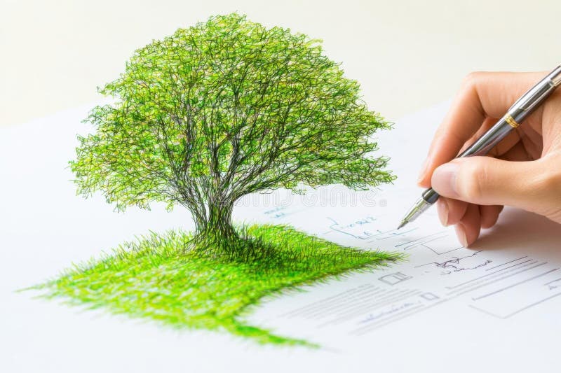 Drawing Tree Sketch on Paper with Planning for Environmental Concept ...
