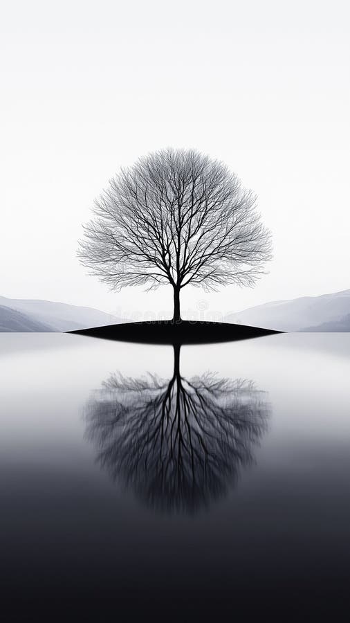 Drawing of a Tree at the Water Stock Illustration - Illustration of ...