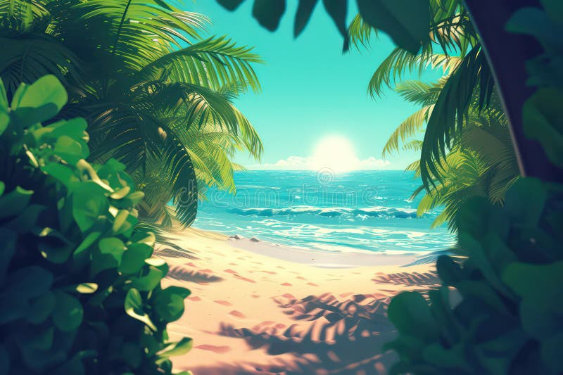 Drawing Tropical Beach Summer Background. Graphic Illustration Design ...