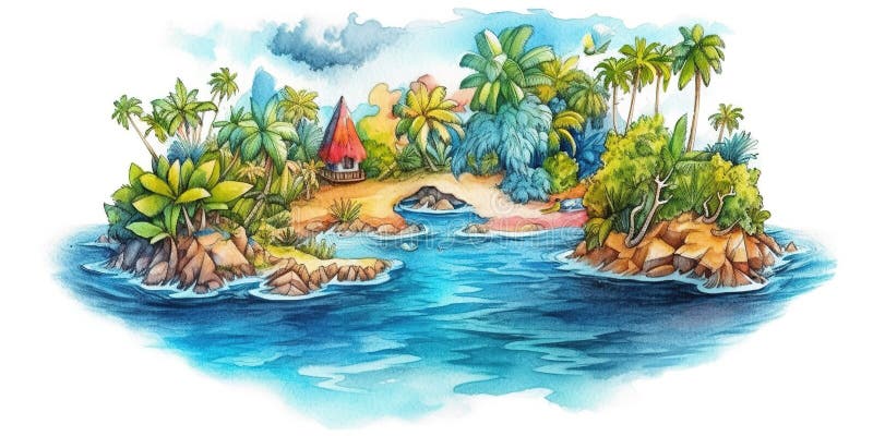 A Drawing of a Tropical Island in the Middle of the Ocean. AI ...